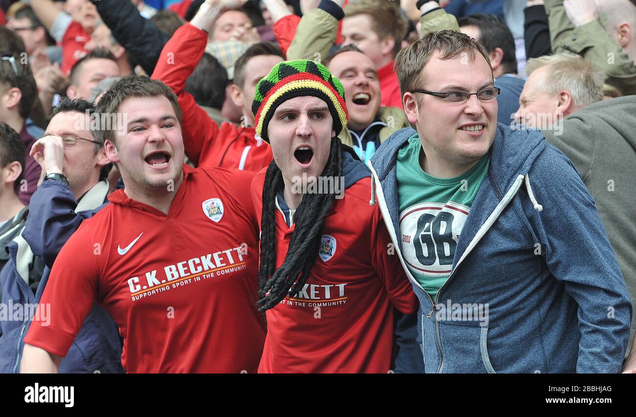Barnsley fans celebrate the scoring of their team's first goal Stock ...