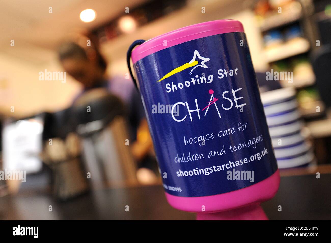 A shooting Star Chase charity collection pot at Craven Cottage Stock ...