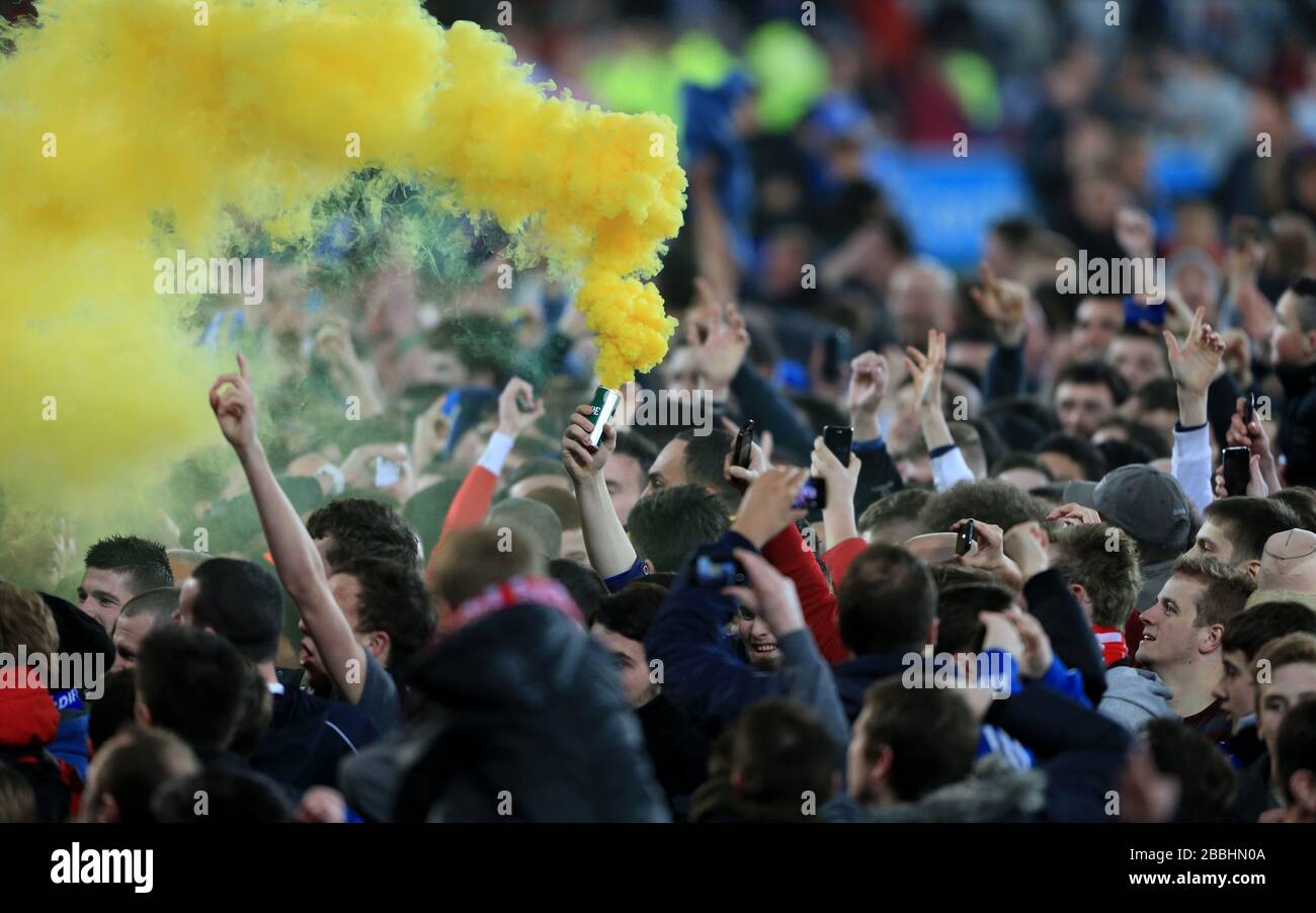 Cardiff City's fans invade the pitch at the final whistle Stock Photo ...