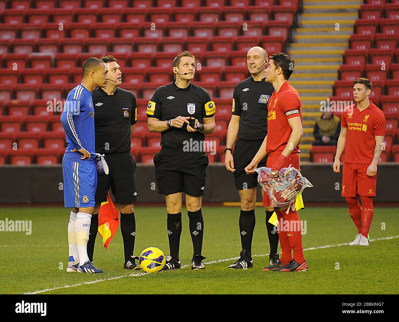 Chelsea captain Lewis Baker (left) and Liverpool captain Jordan Lussey ...