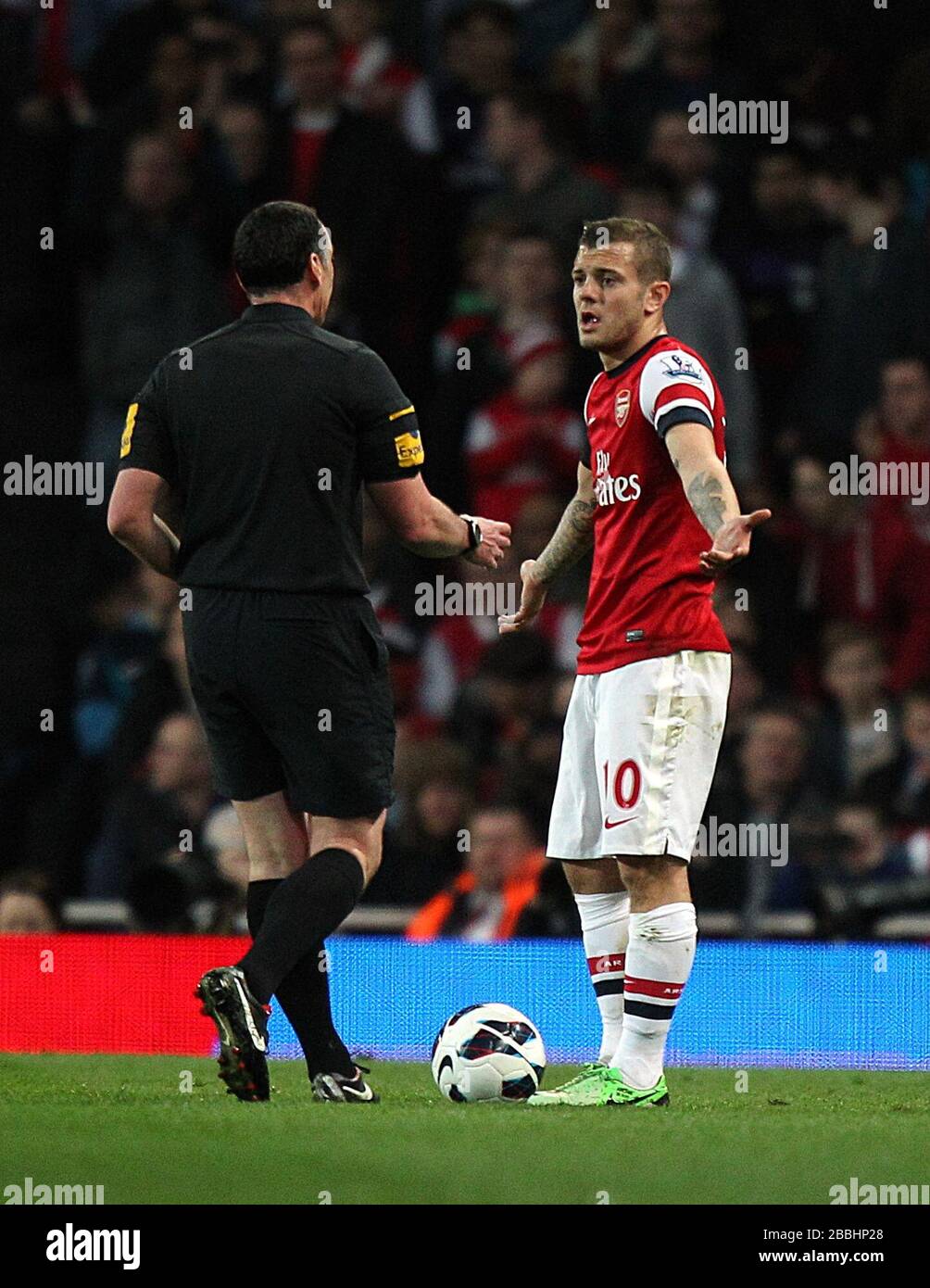 Arsenal's Jack Wilshere appeals to referee Neil Swarbrick Stock Photo ...