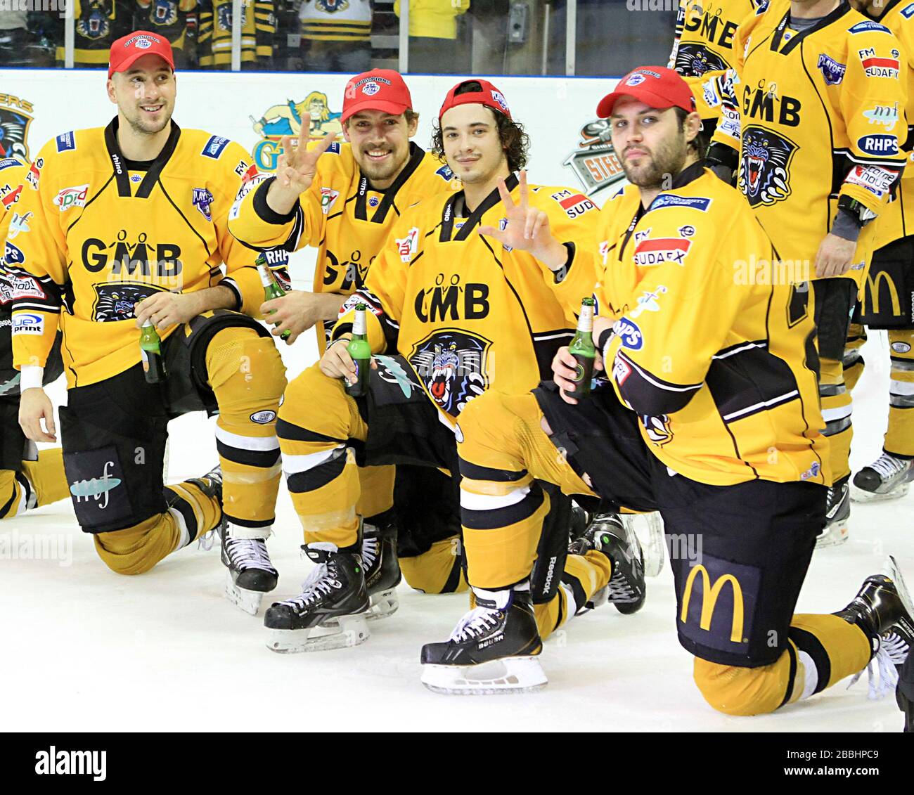 Nottingham Panthers' (left-right) Guilleme Lepine, Matthew Myers ...