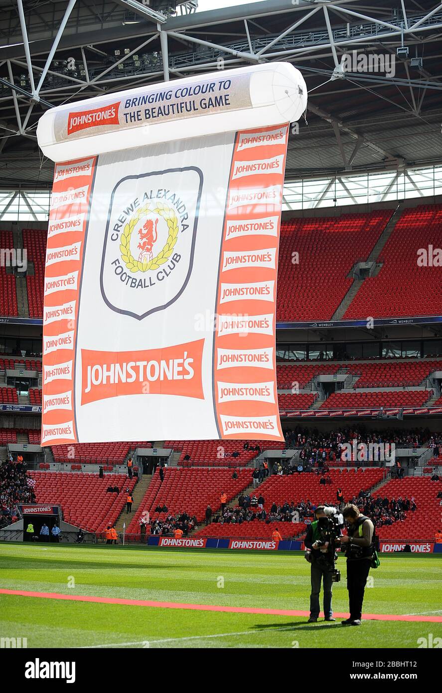 A giant Crewe Alexandra flag hanging from the ceiling of Wembley ...