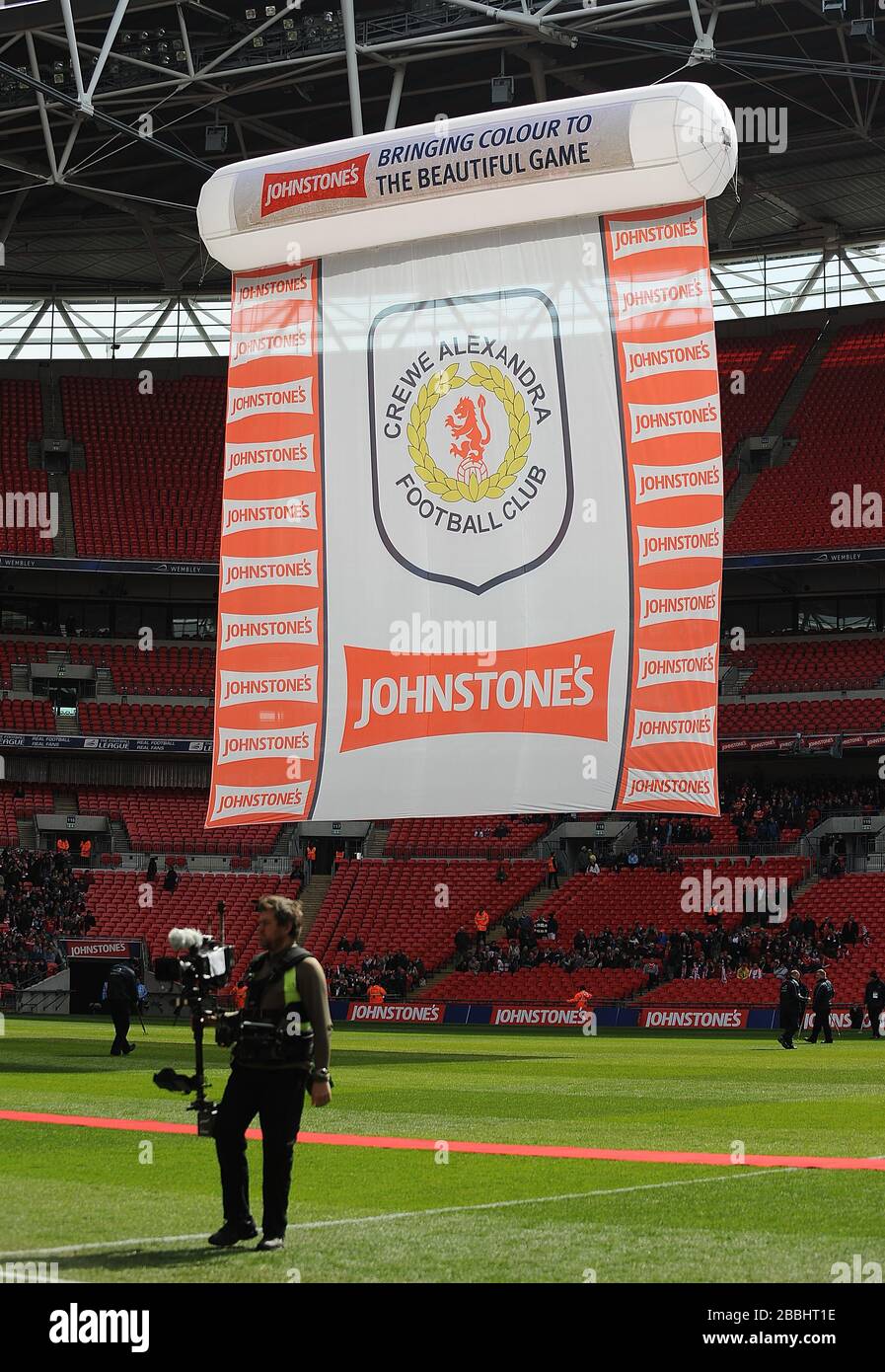 A giant Crewe Alexandra flag hanging from the ceiling of Wembley ...