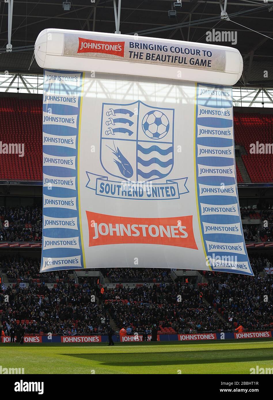 A giant Southend United flag hanging from the ceiling of Wembley ...