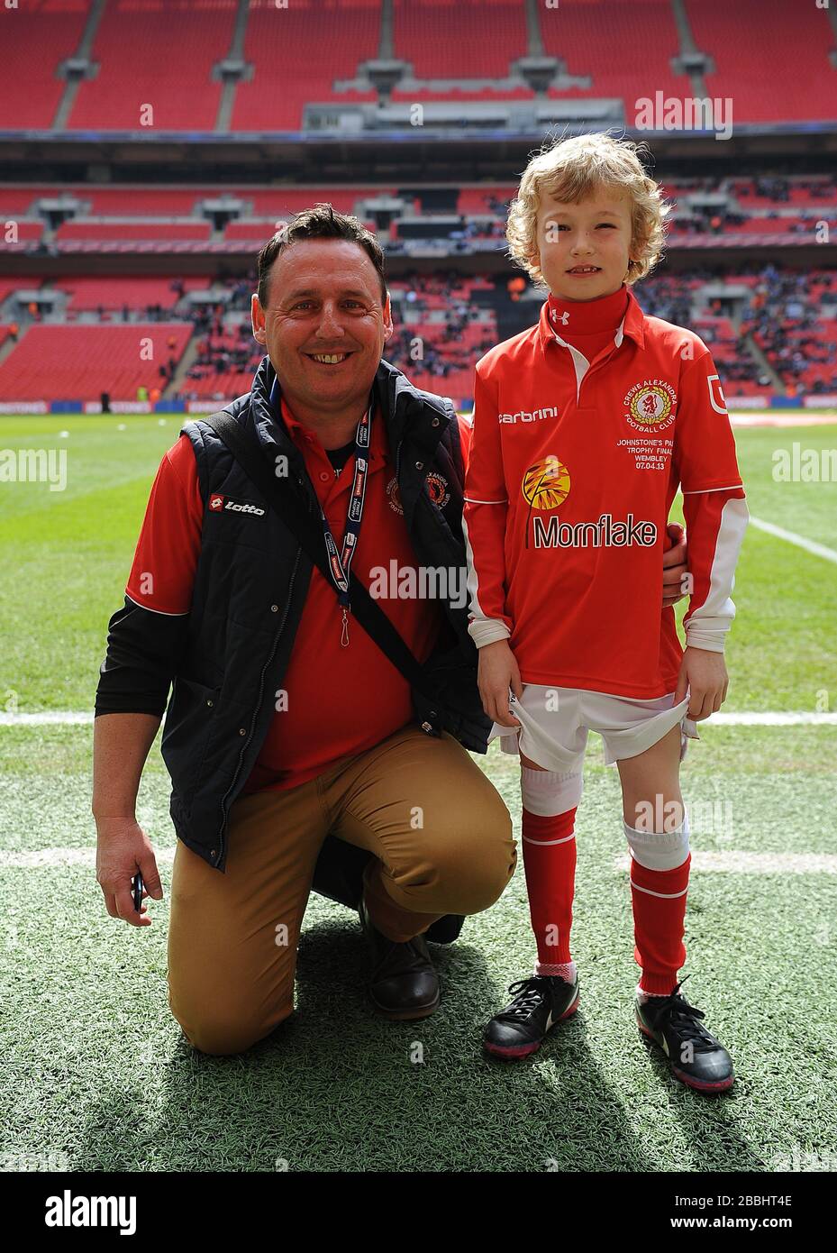 A Crewe Alexandra mascot poses for a photograph on the pitch before ...