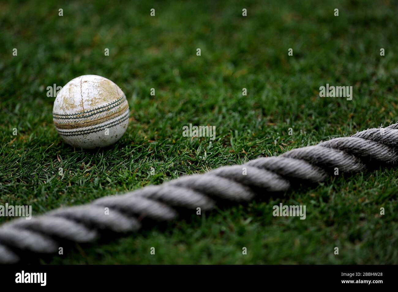 A cricket ball lies beside the boundary rope Stock Photo - Alamy