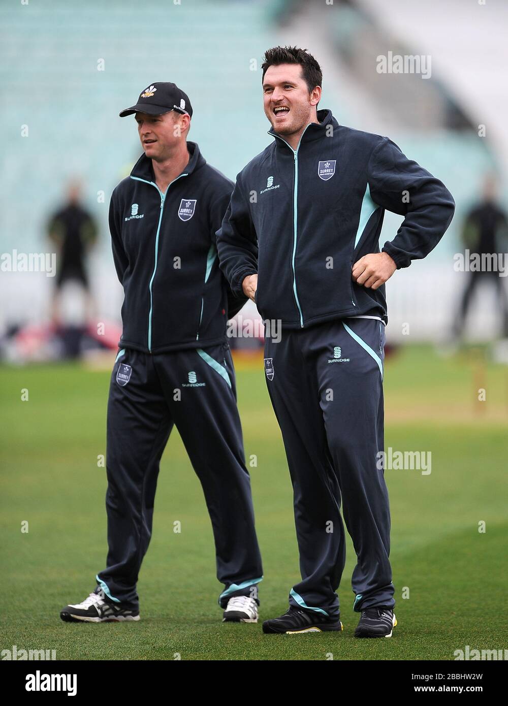Surrey captain Graeme Smith (right) and Gary Keedy during training ...