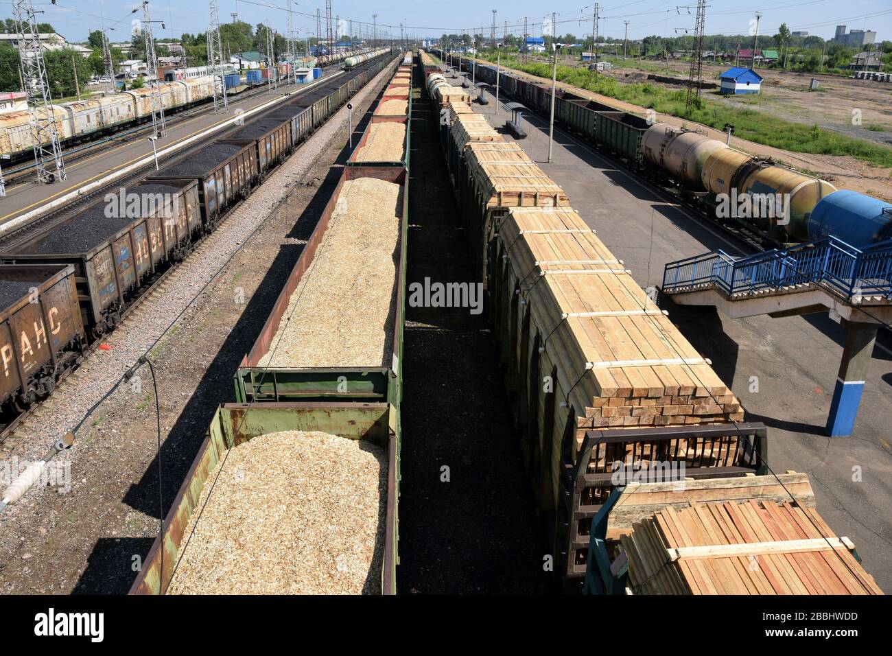 Freight trains in the railway station of Taichet, siberian Russia Stock ...