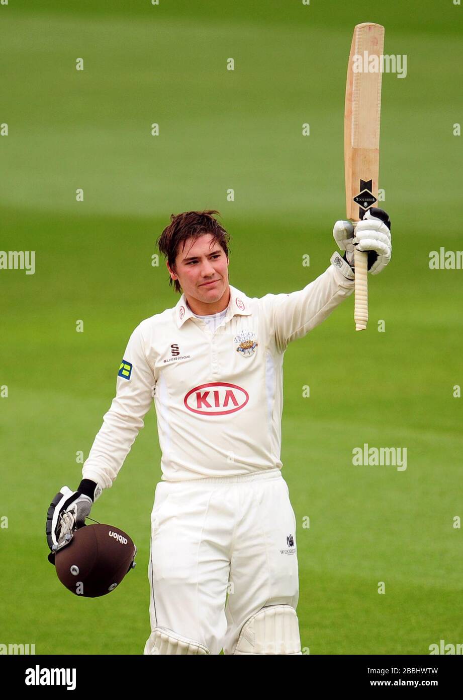 Surrey's Rory Burns celebrates reaching a century Stock Photo - Alamy
