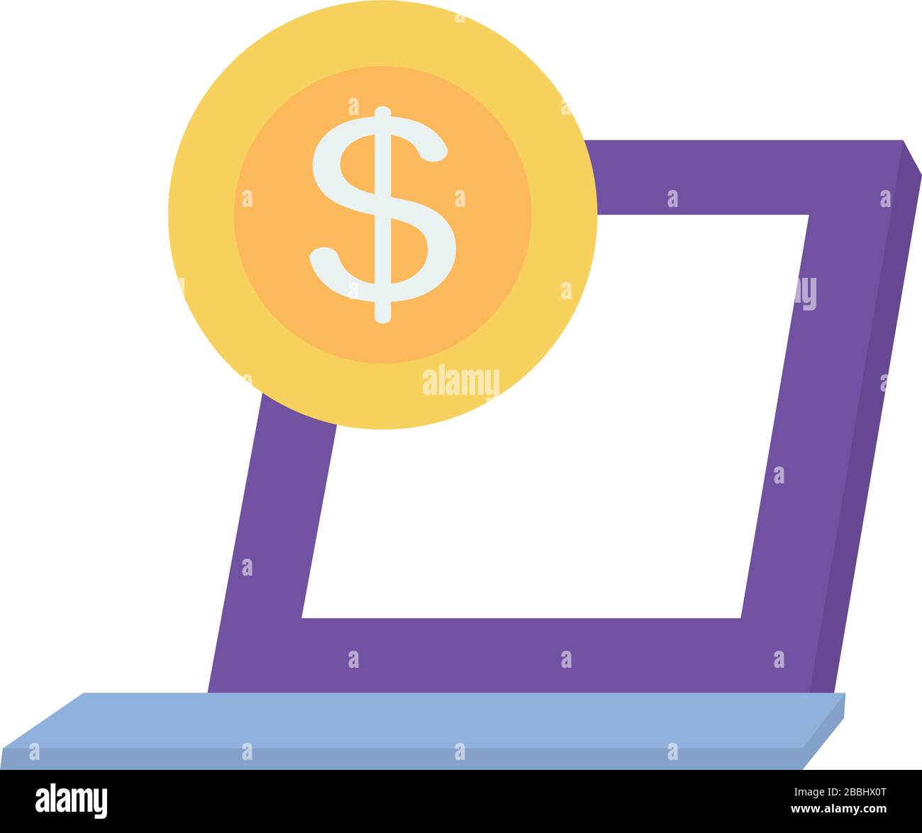 laptop computer with money coin icon over white background, flat style ...