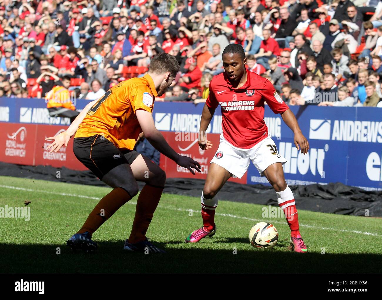 Charlton Athletic's Callum Harriott (right) on the attack against ...