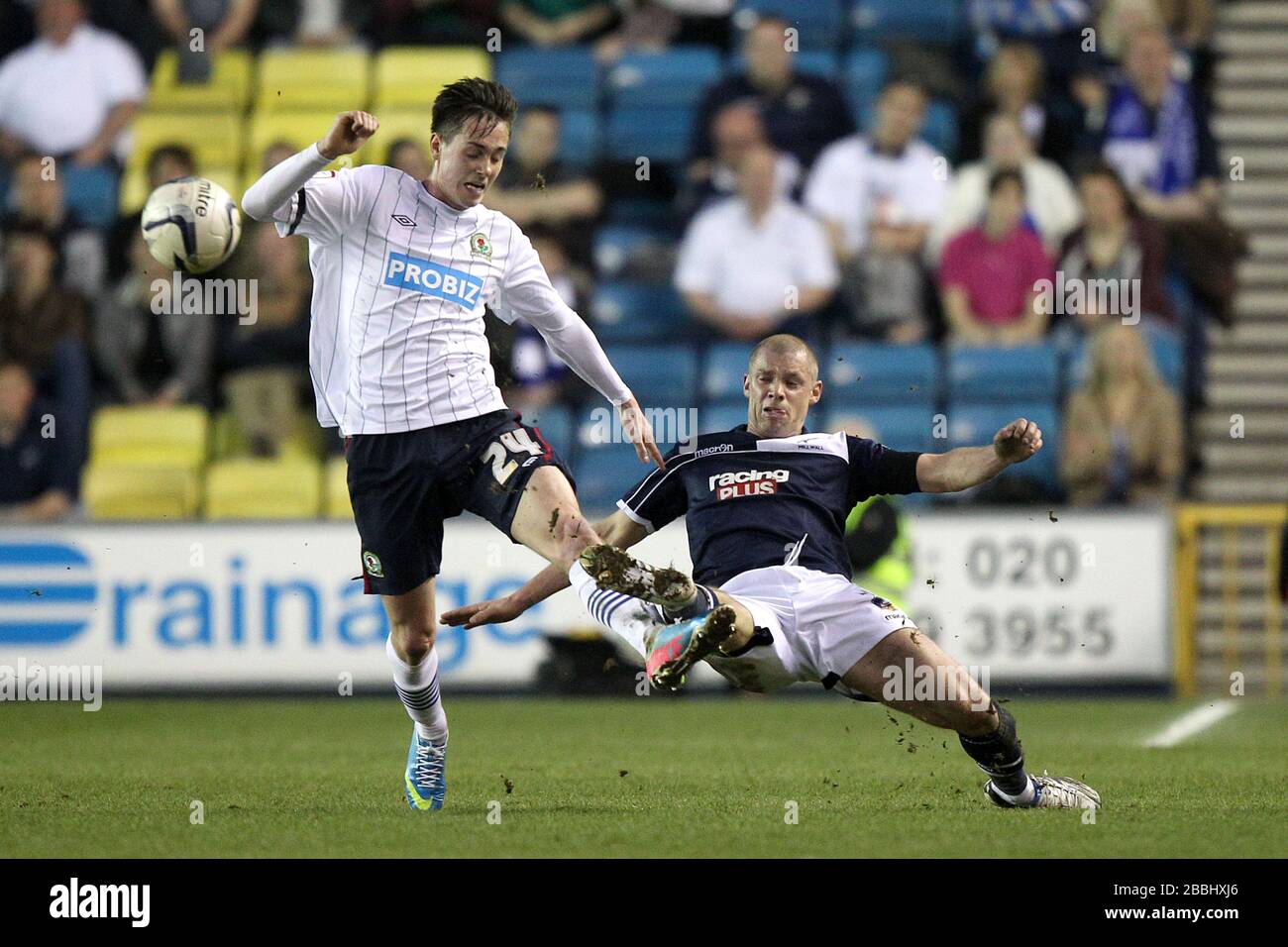 Blackburn Rovers' Josh Morris and Millwall's Alan Dunne (right) battle ...