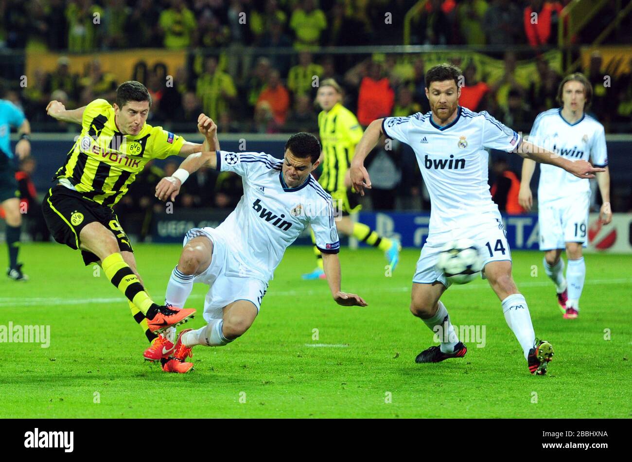 Borussia Dortmund's Robert Lewandowski scores his hat trick goal Stock ...