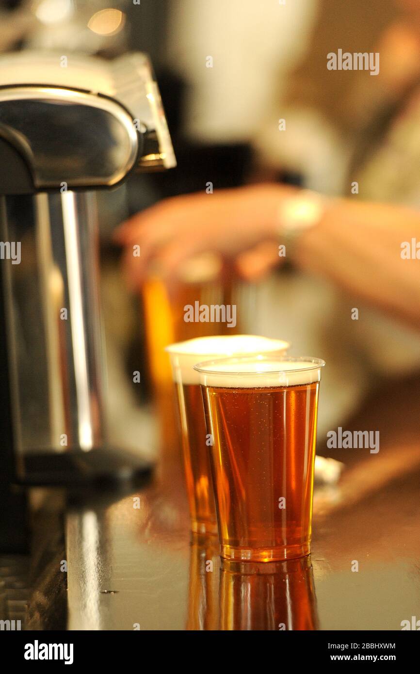 Beer is poured for a guest in the hospitality area Stock Photo - Alamy