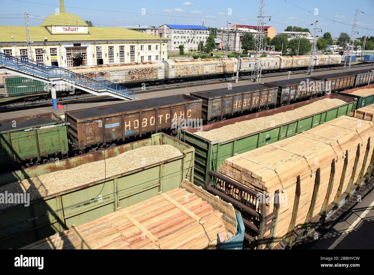 Freight trains in the railway station of Taichet, siberian Russia Stock ...