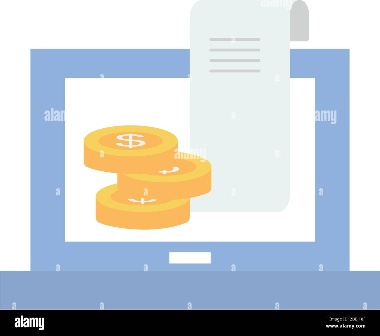 payments online concept, laptop computer with money coins and invoice ...