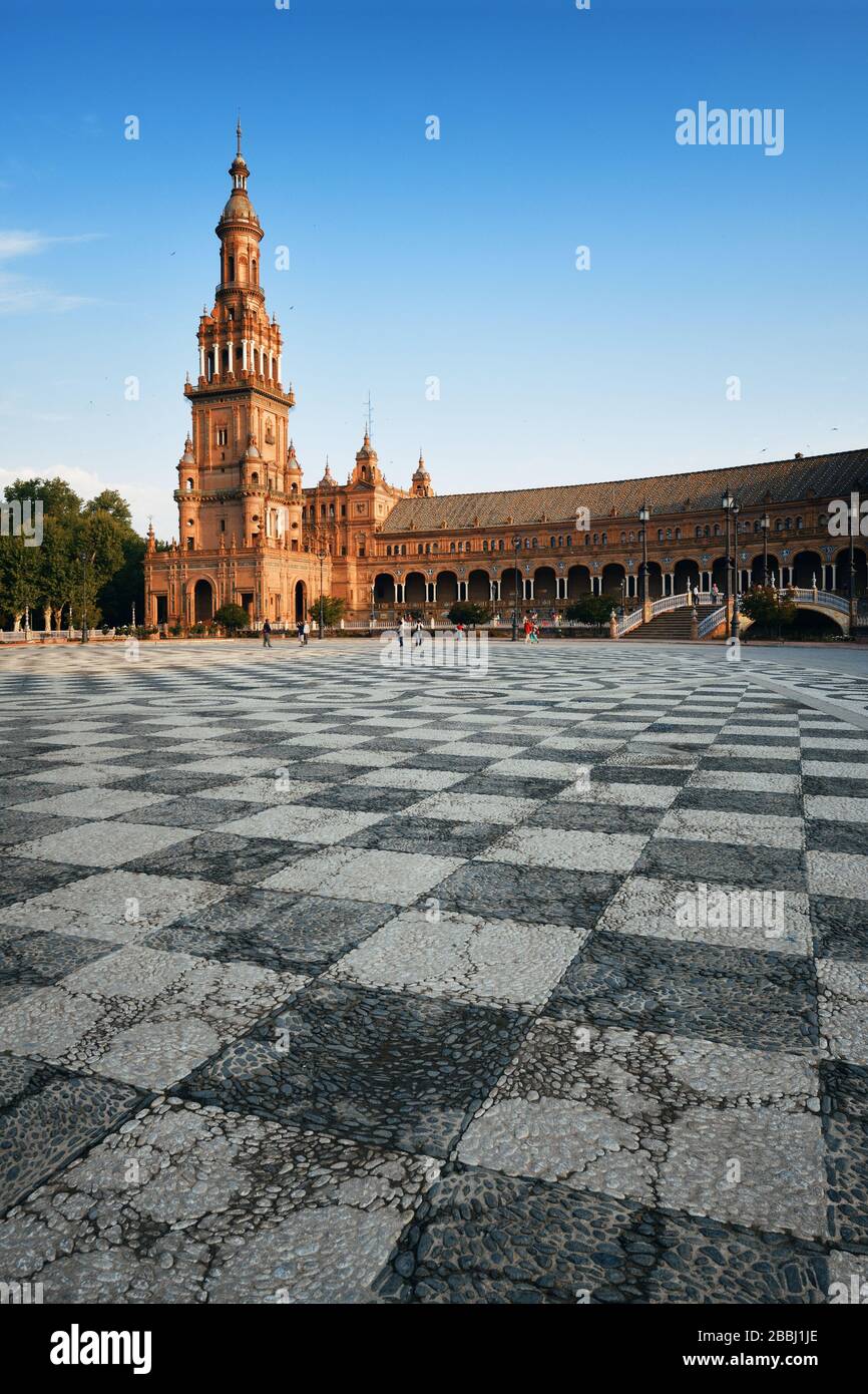 Plaza de Espana or Spain Square ground pattern closeup view in Seville ...