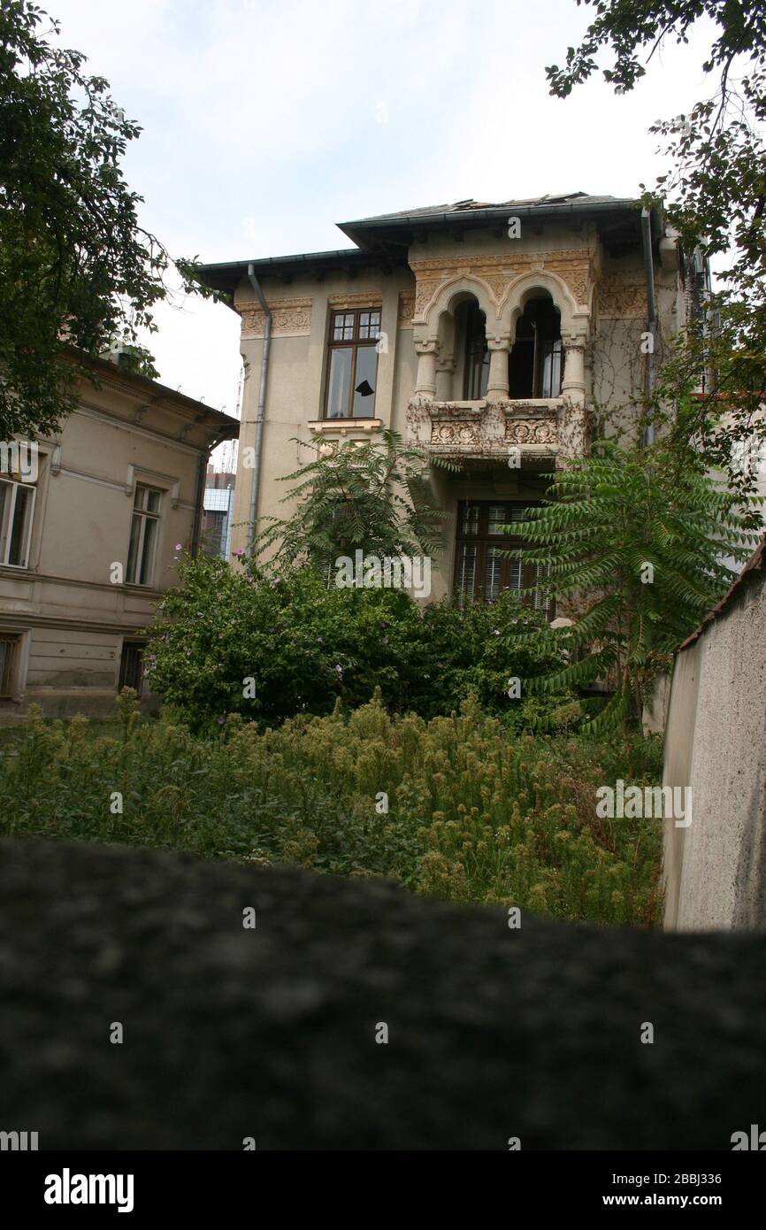 Old abandoned villa in the Brancovenesc style in Bucharest, Romania ...