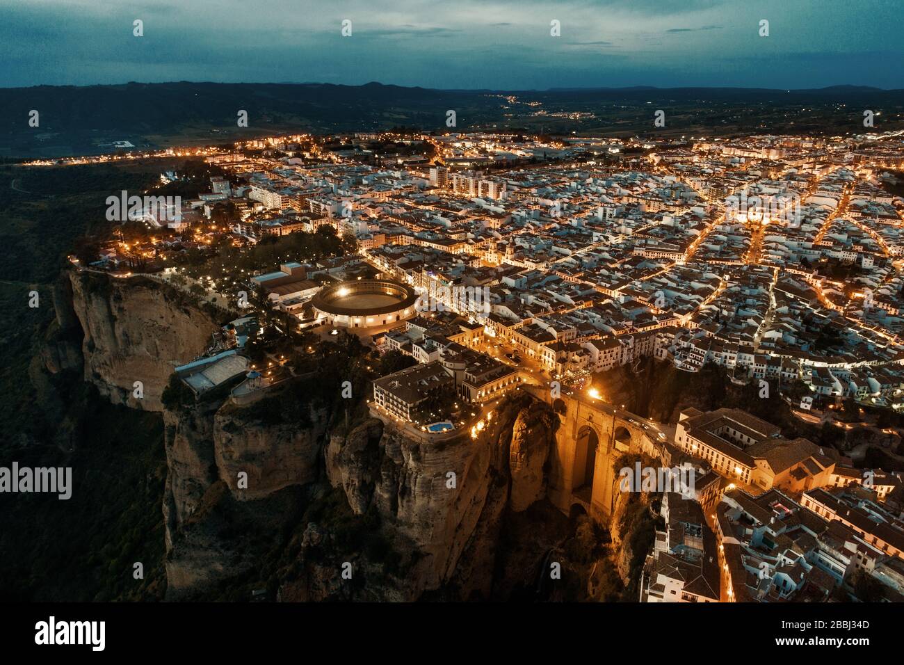 Ronda aerial view with old buildings at night in Spain Stock Photo - Alamy