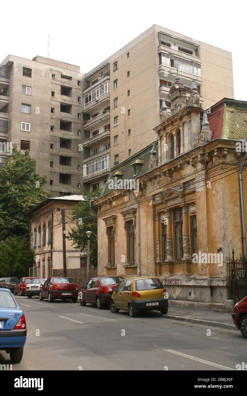 Communist apartment building built near century old villas in Bucharest ...
