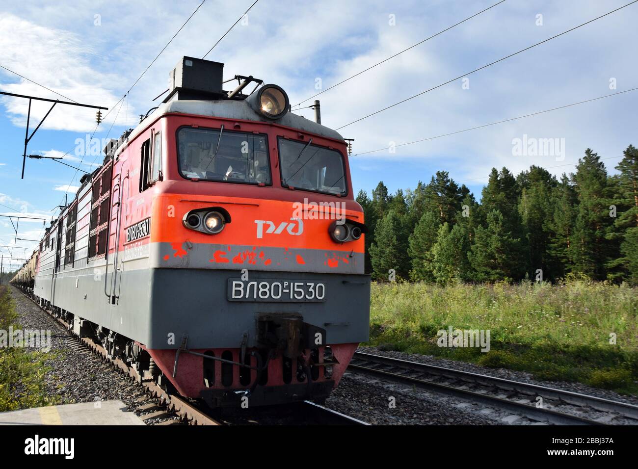An electric russian locomotive class VL80 on the transsiberian line ...