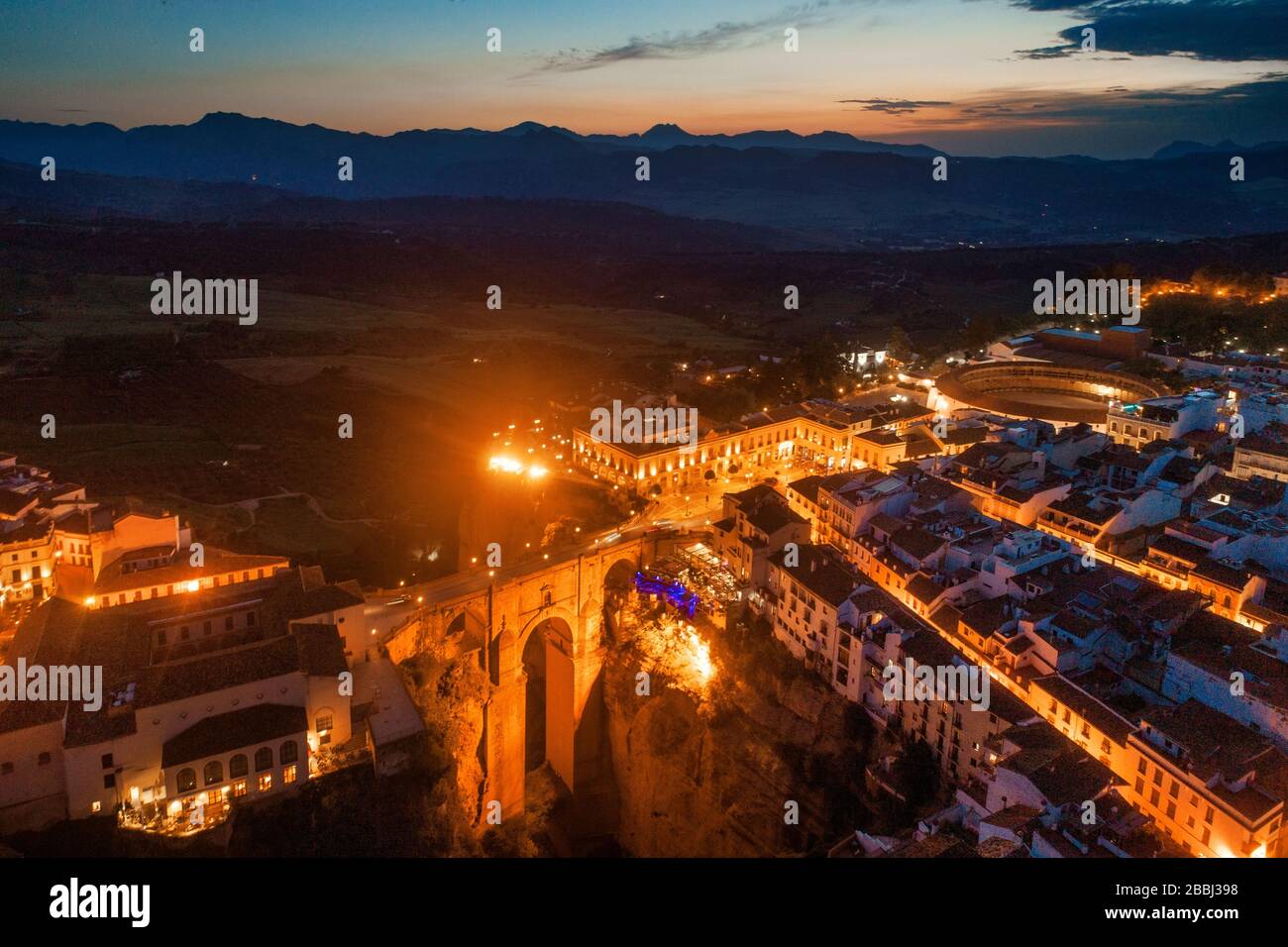 Ronda aerial view with old buildings at night in Spain Stock Photo - Alamy