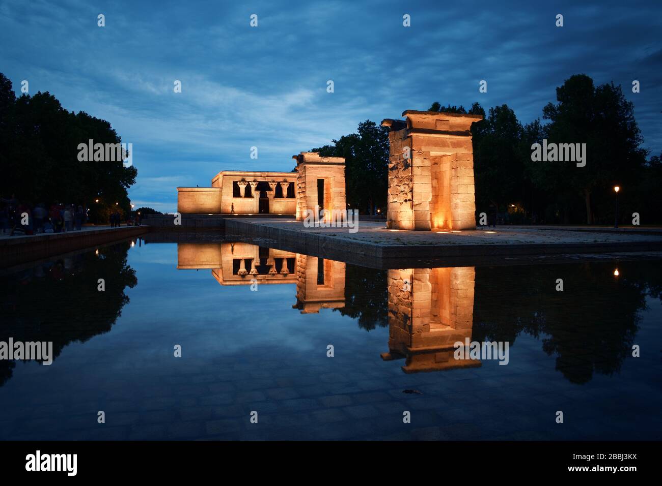 Temple of Debod at night with reflection in Madrid, Spain Stock Photo ...