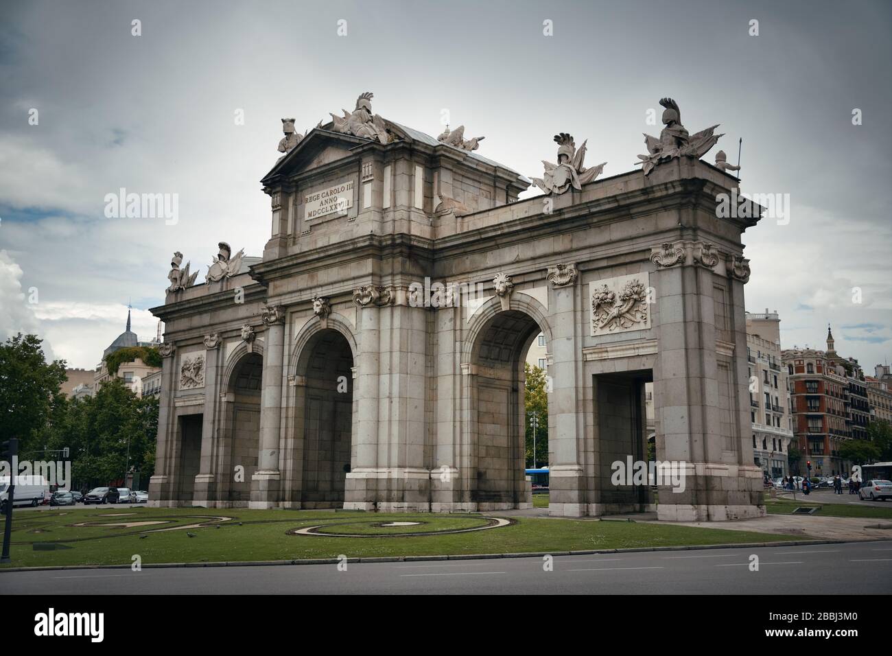 Puerta de Alcala or Alcala Gate closeup view in Madrid Spain Stock ...