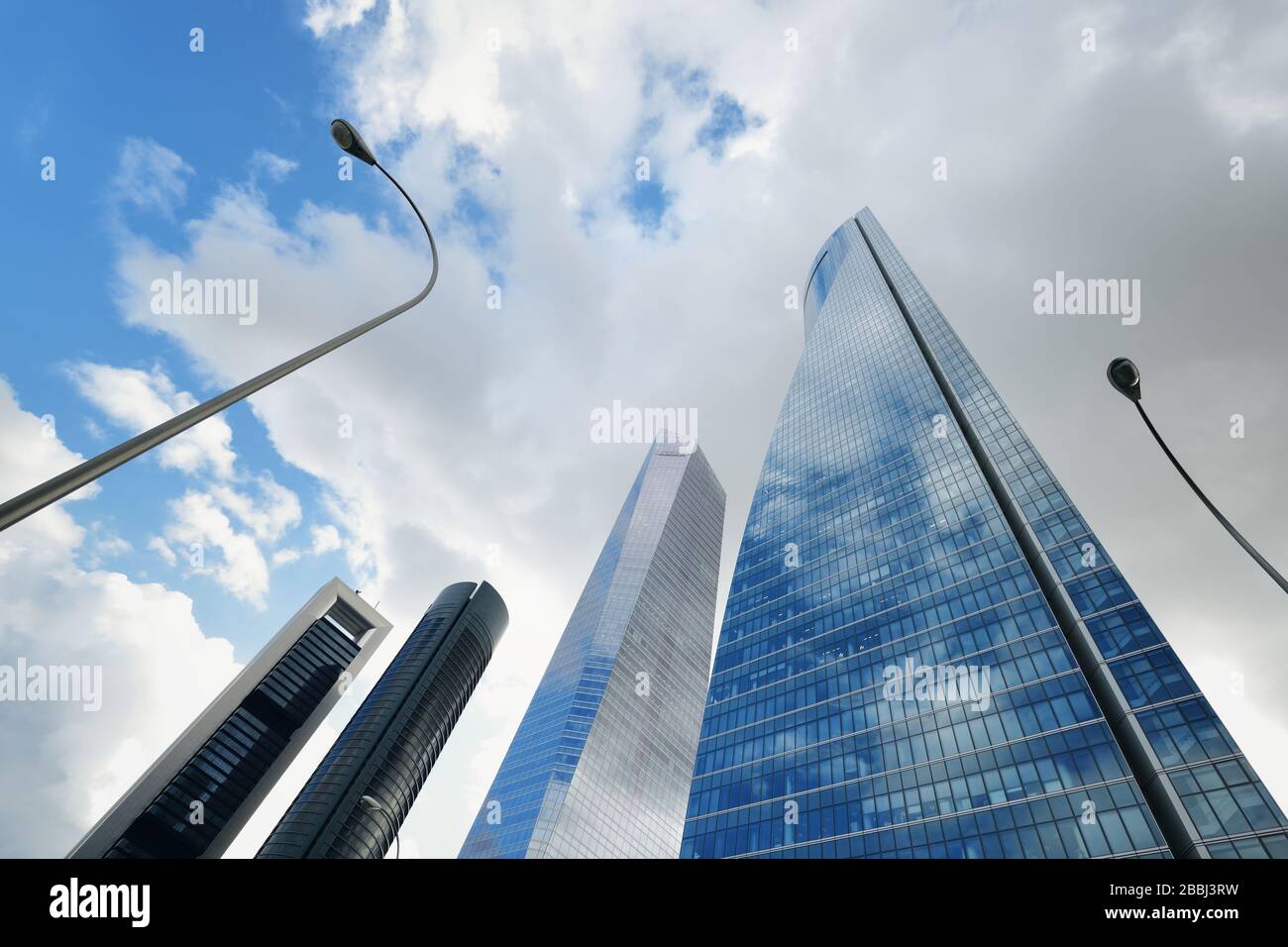 Modern skyscraper office buildings in business district in Madrid in ...
