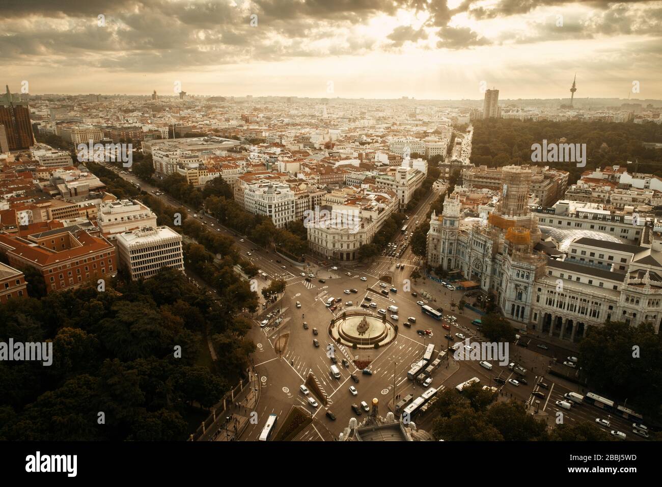 Aerial view of street and city buildings in Madrid, Spain Stock Photo ...