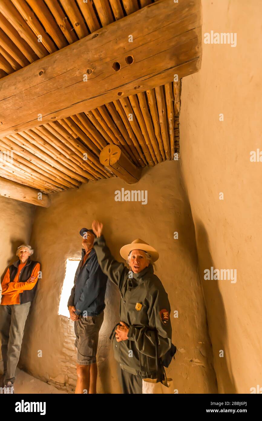 Ranger interpreting room details within Pueblo Bonito in Chaco Culture ...