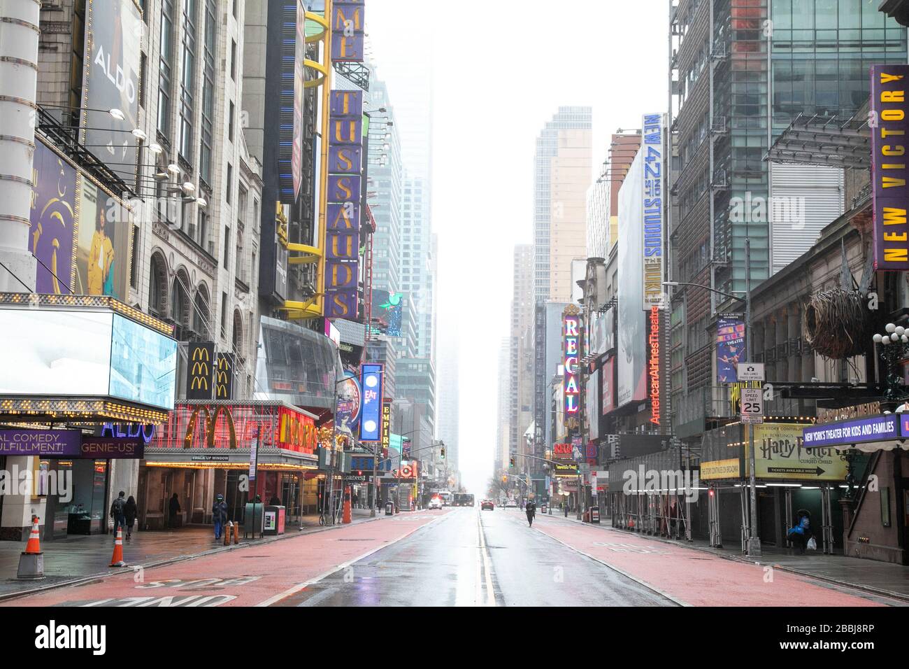 42nd Street in Times Square, very quiet during the coronavirus pandemic ...