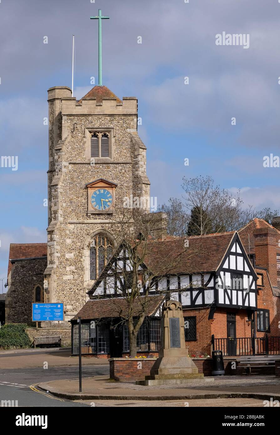 Pinner Parish Church in Pinner High Street, Middlesex UK, with historic ...