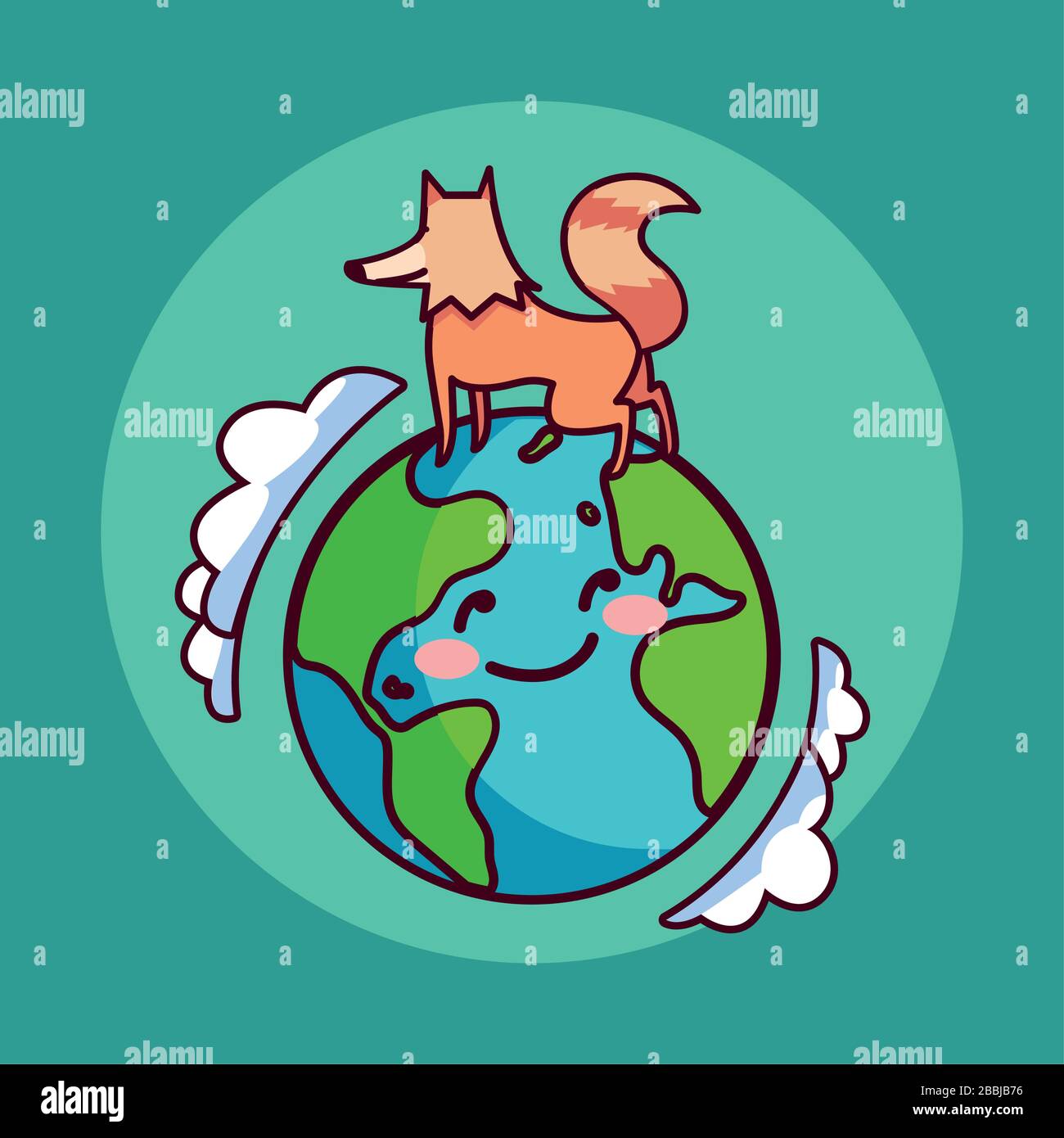 card of planet earth smiling and fox vector illustration design Stock ...