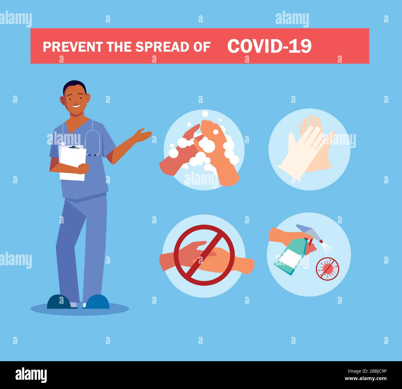 doctor explain Infographics how prevent the spread of covid 19 vector ...