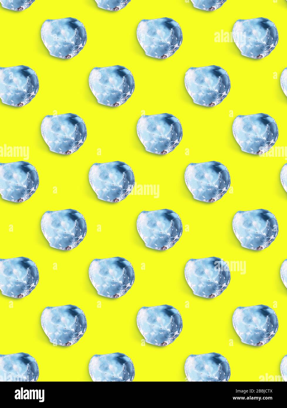 Seamless pattern of ice cubes on yellow background. Minimal isometric ...