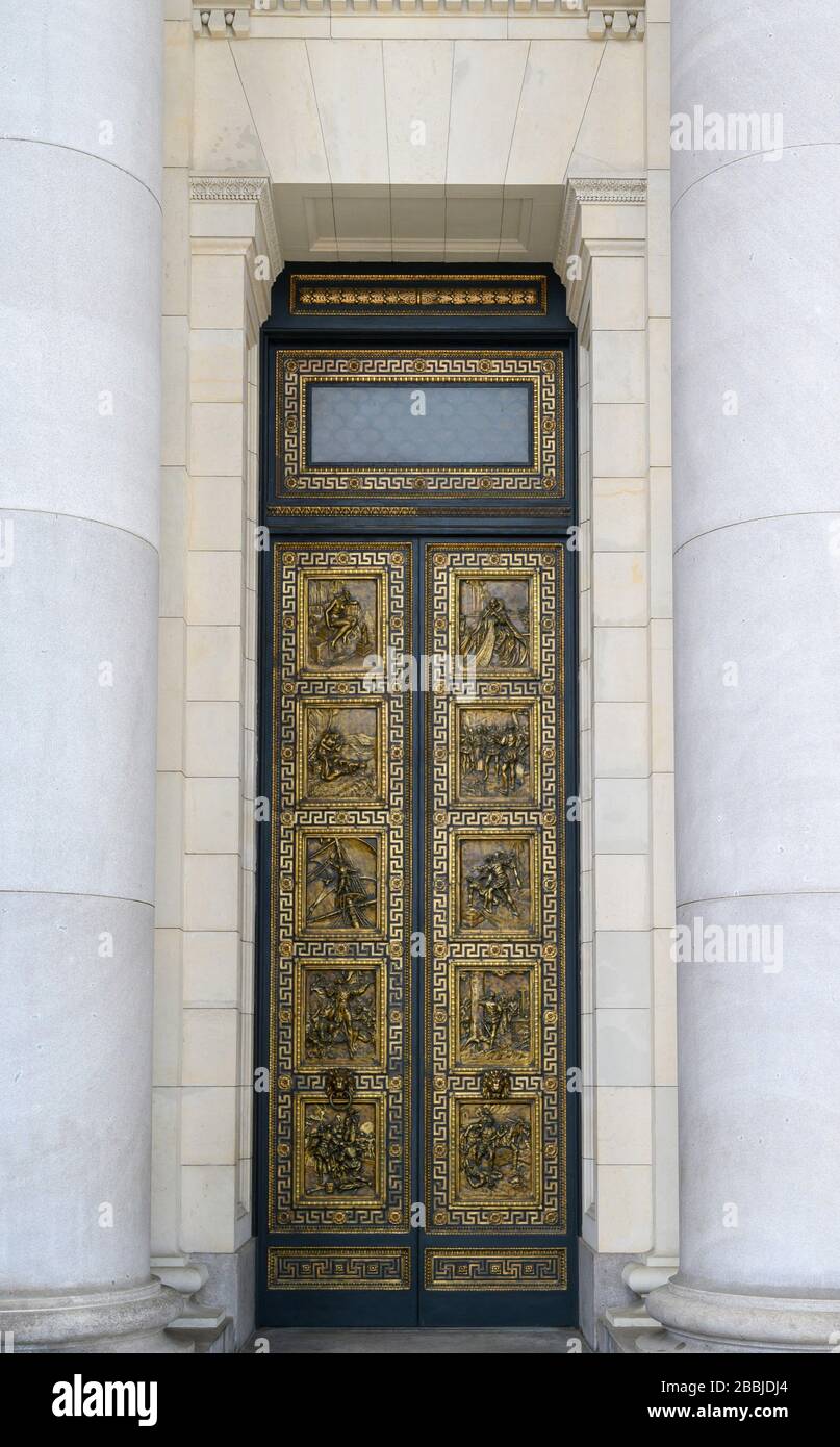 Bronze doors with bas reliefs by angelo zanelli hi-res stock ...