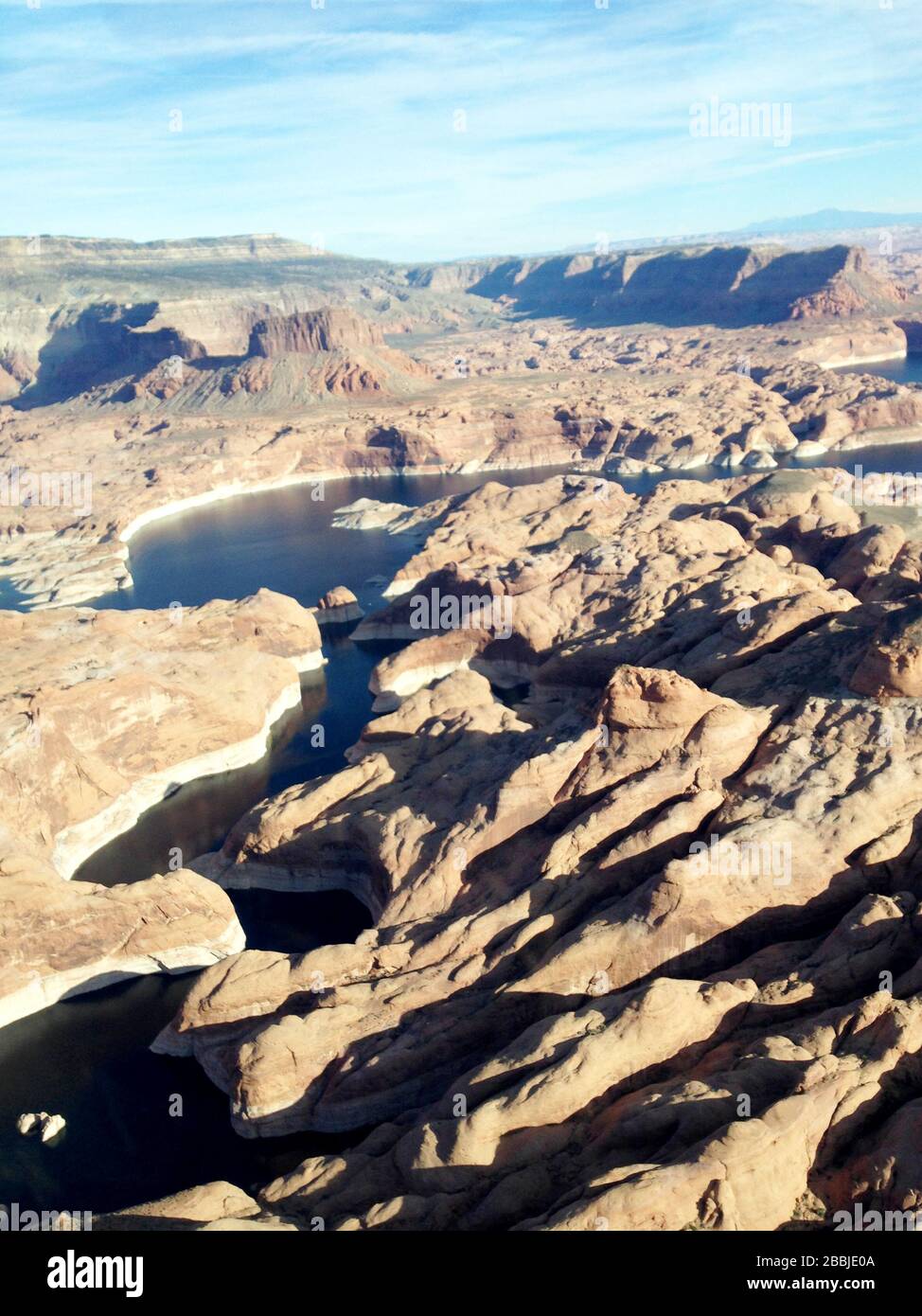 Aerial view from the Lake Powell among the rocks of Monument Valley ...