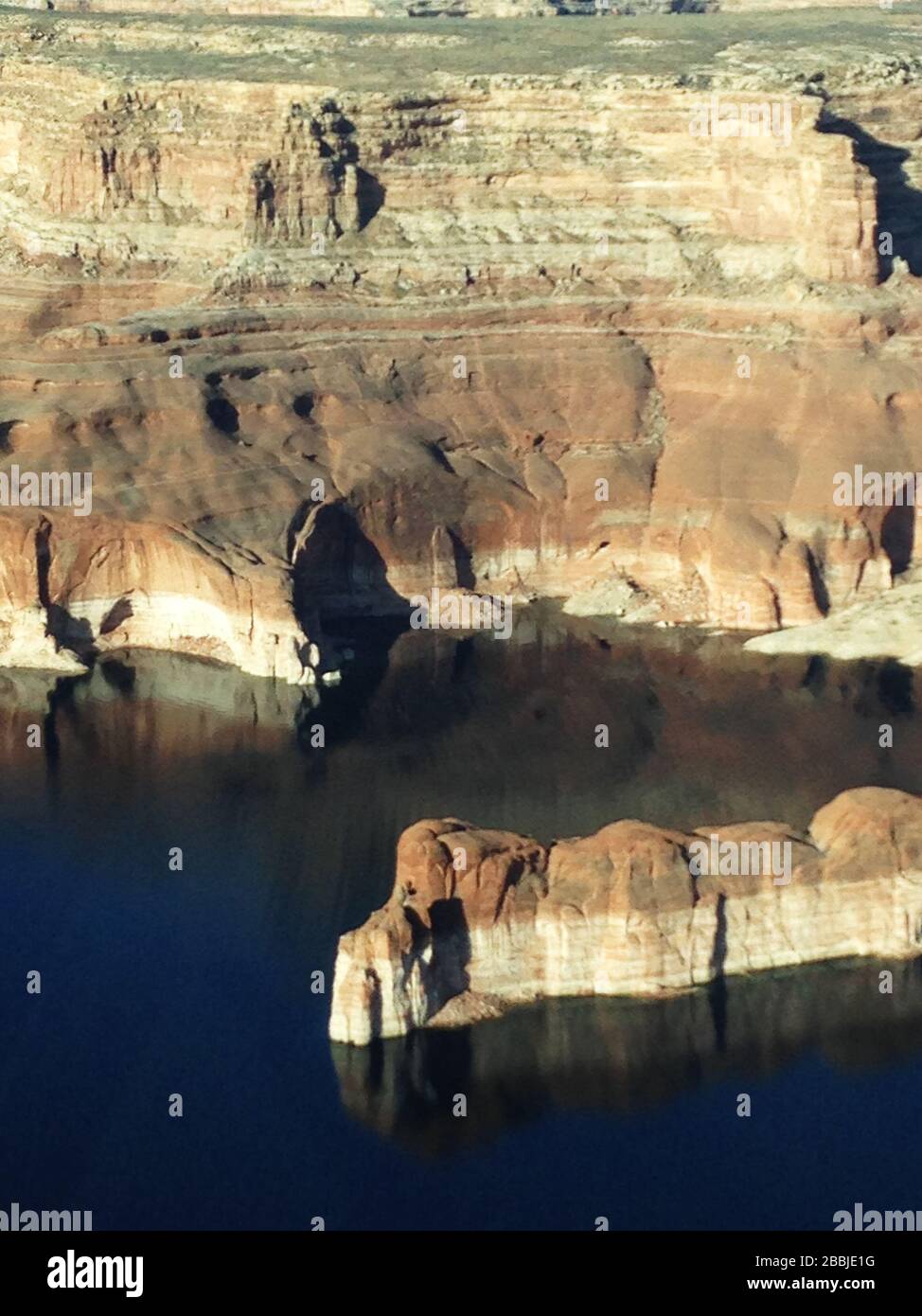 Aerial view of the Lake Powell among the rocks of Monument Valley ...