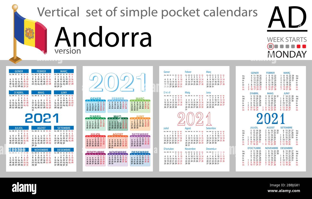 Andorra vertical set of pocket calendars for 2020 (two thousand twenty ...