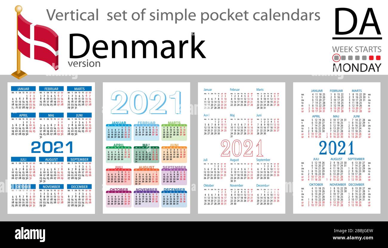 Denmark vertical set of pocket calendars for 2020 (two thousand twenty ...
