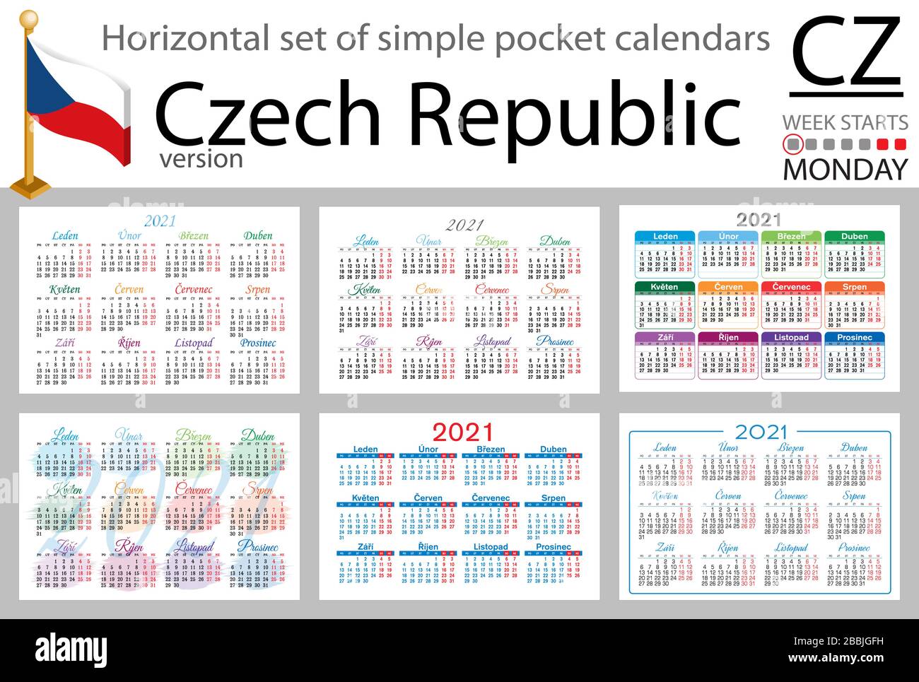 Czech Republic horizontal set of pocket calendars for 2020 (two ...