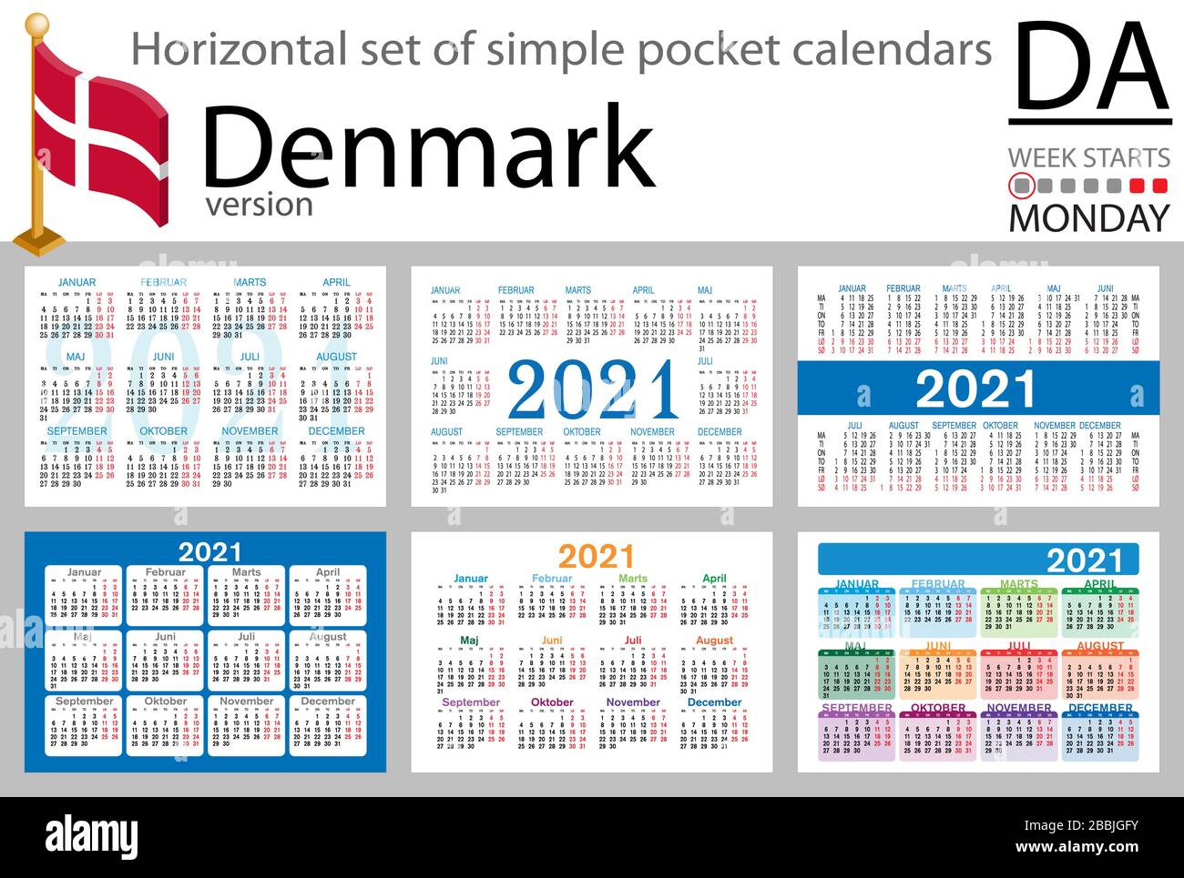 Denmark horizontal set of pocket calendars for 2020 (two thousand ...