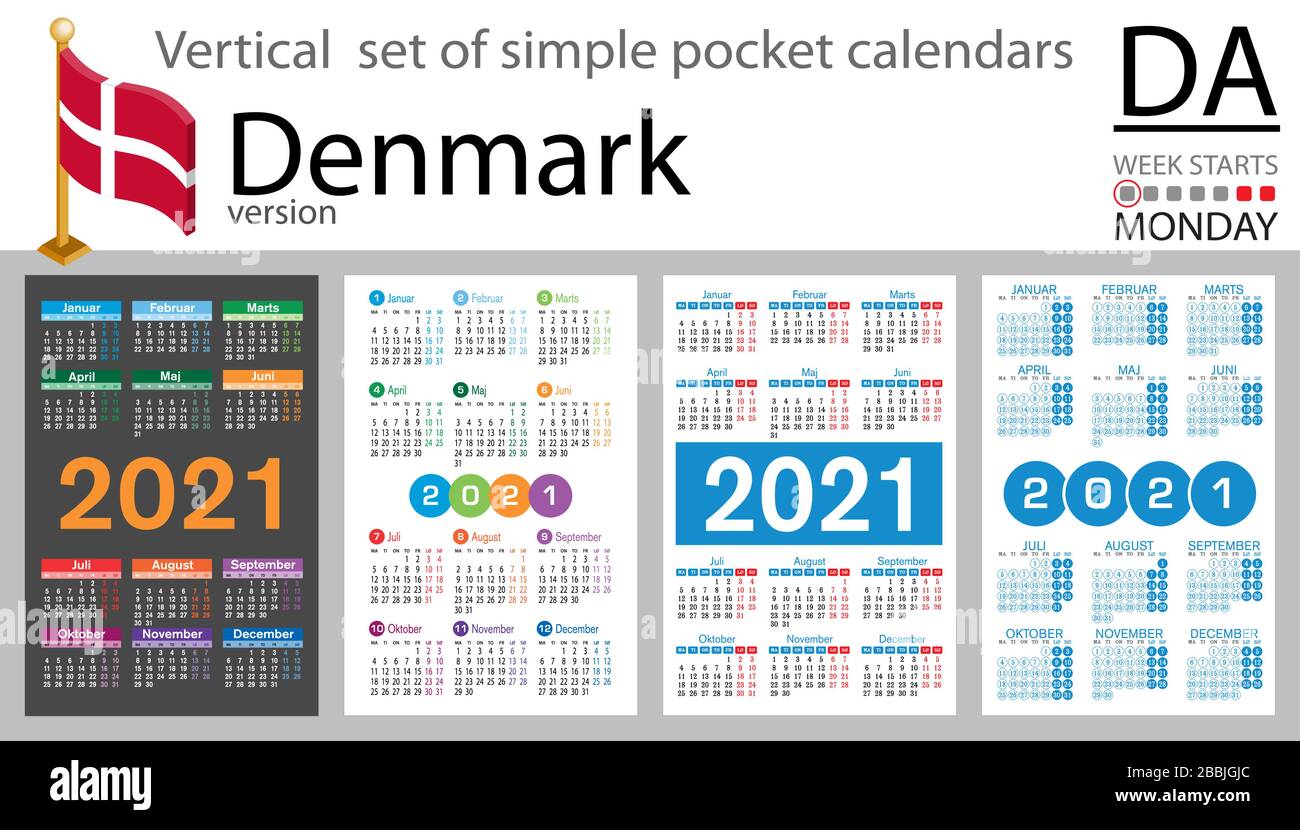 Denmark vertical set of pocket calendars for 2020 (two thousand twenty ...