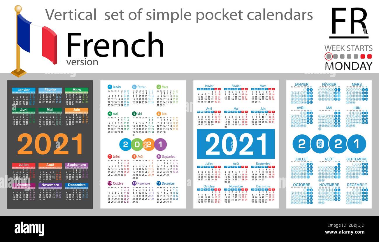 French vertical set of pocket calendars for 2020 (two thousand twenty ...