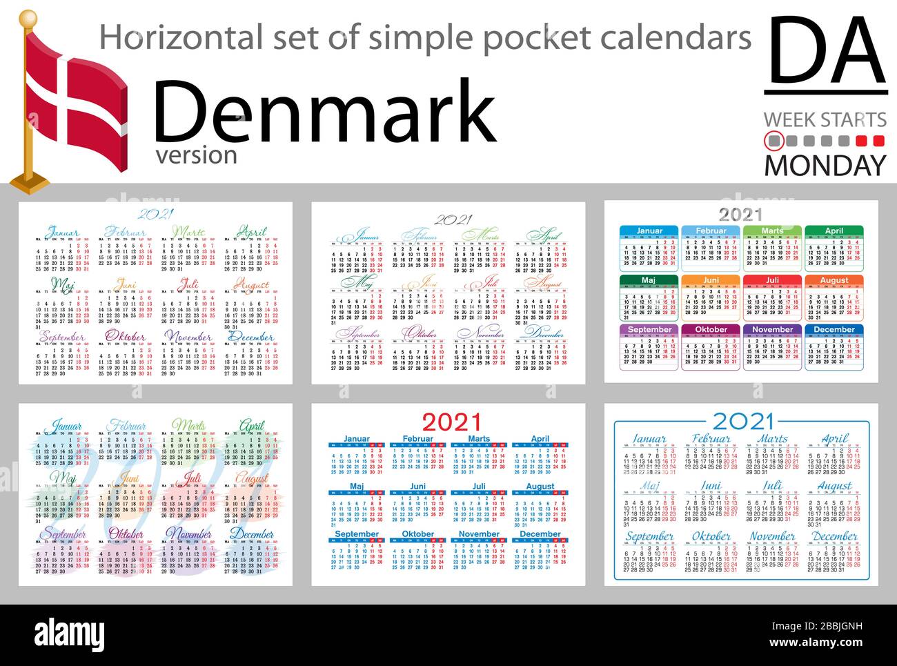 Denmark horizontal set of pocket calendars for 2020 (two thousand ...