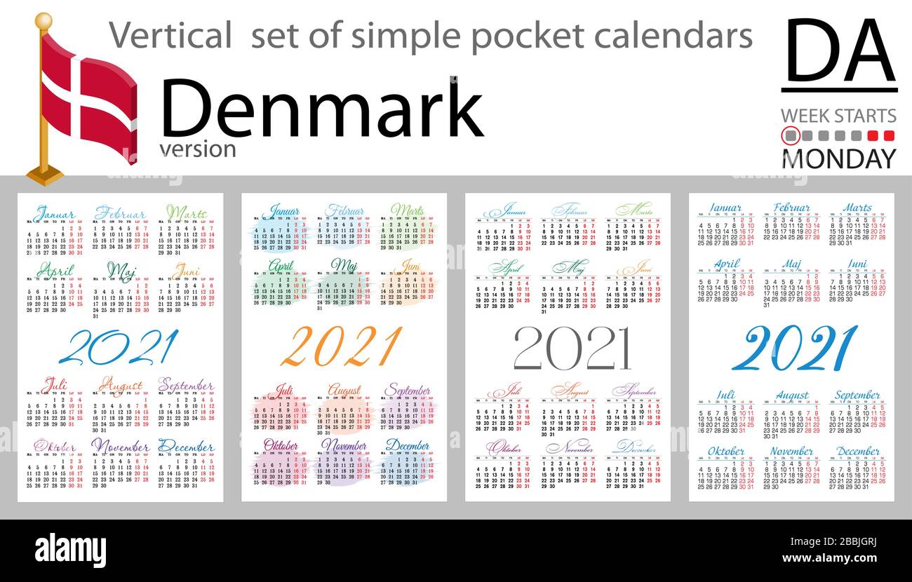 Denmark vertical set of pocket calendars for 2020 (two thousand twenty ...