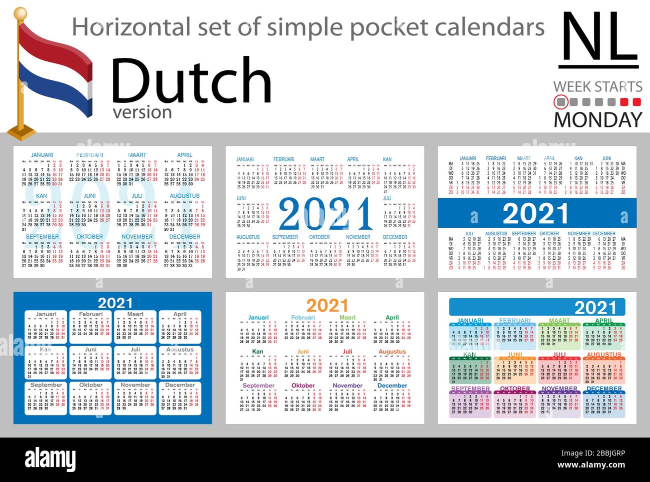 Dutch horizontal set of pocket calendars for 2020 (two thousand twenty ...