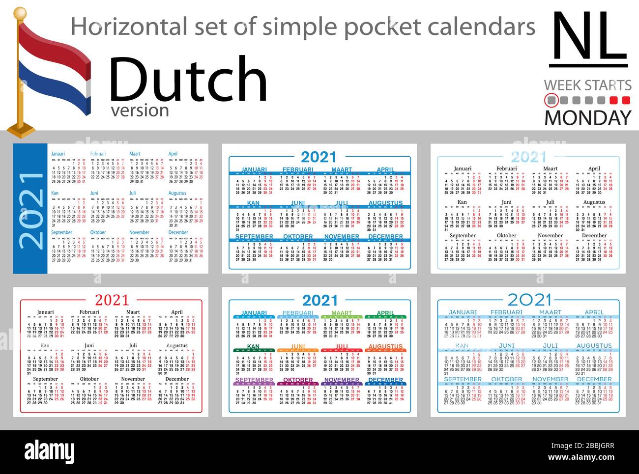 Dutch horizontal set of pocket calendars for 2020 (two thousand twenty ...